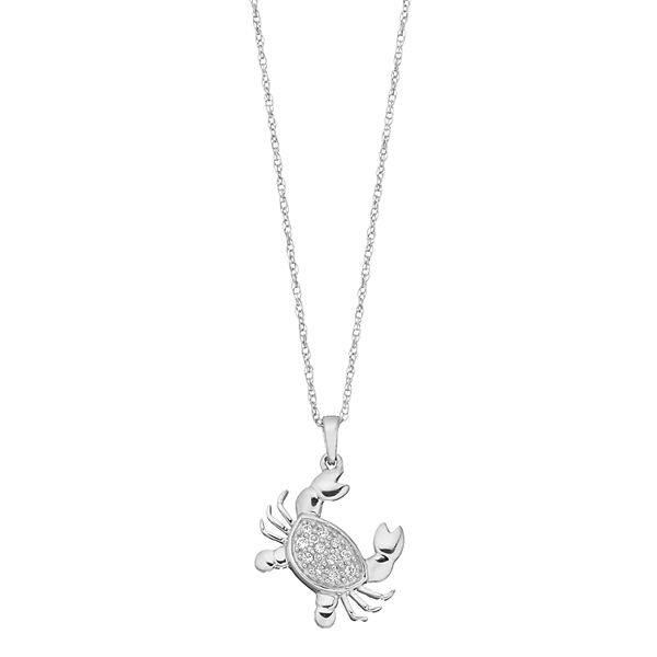 Sterling Silver 1/10 Carat T.W. Diamond Crab Pendant Necklace