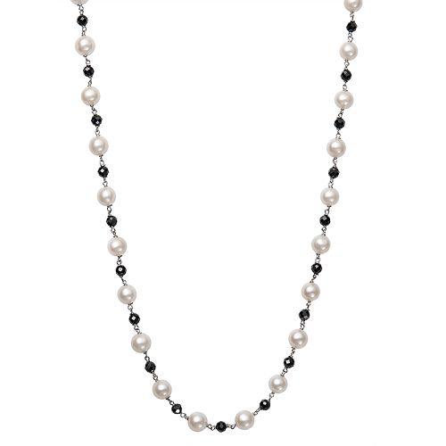 Sterling Silver Black Spinel And Freshwater Cultured Pearl Necklace