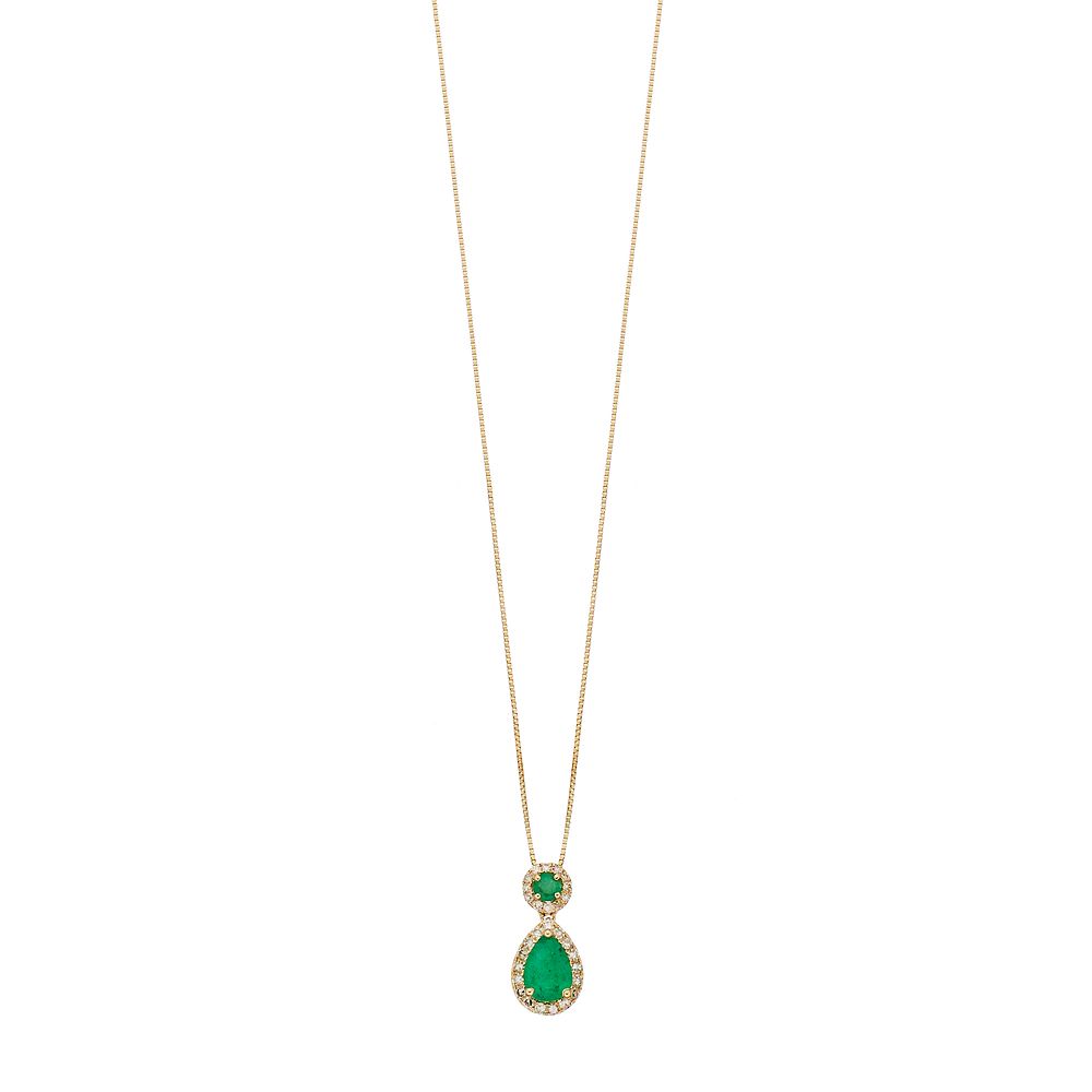 Gemminded 10k Gold 1/6 Carat T.W. Diamond & Emerald Teardrop Pendant ...