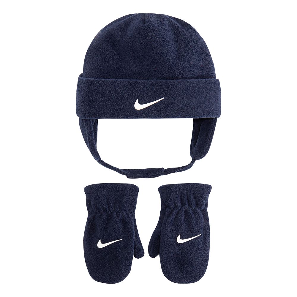 Toddler Boy Nike Navy Blue Fleece Trapper Hat & Mittens Set
