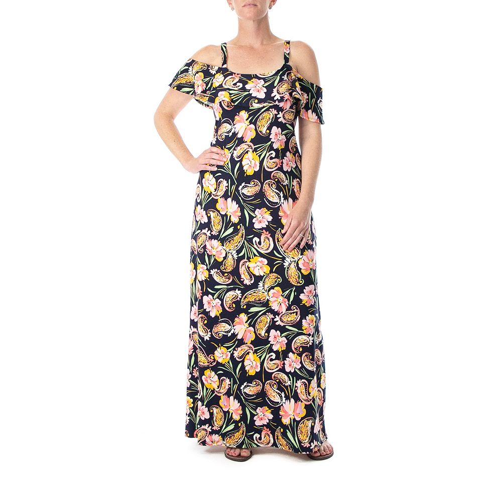 Women's Nina Leonard Print Cold-Shoulder Maxi Dress