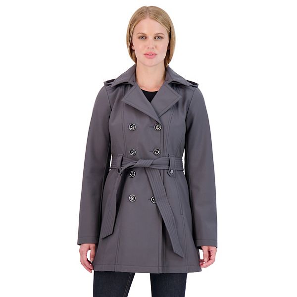 Women's Sebby Collection Double-Breasted Hooded Soft Shell Jacket