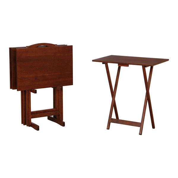 Linon Hazelnut Finish Tray Table 5-piece Set