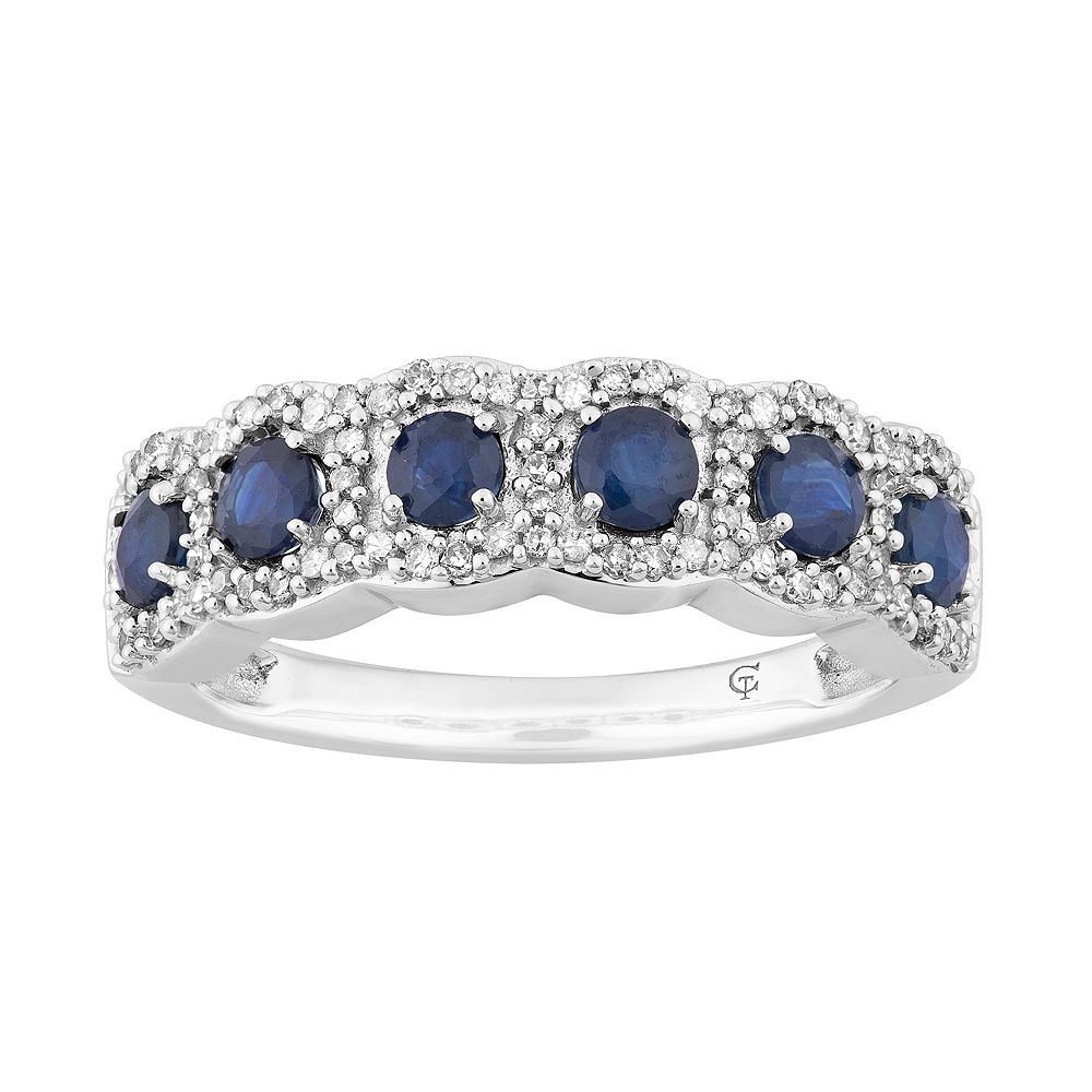 LOVEABLES 10k White Gold Sapphire & 1/4 Carat T.W. Diamond 6-Stone Ring