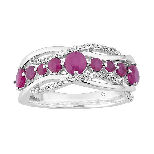 10k White Gold Ruby & 1/6 Carat T.W. Diamond Wave Ring