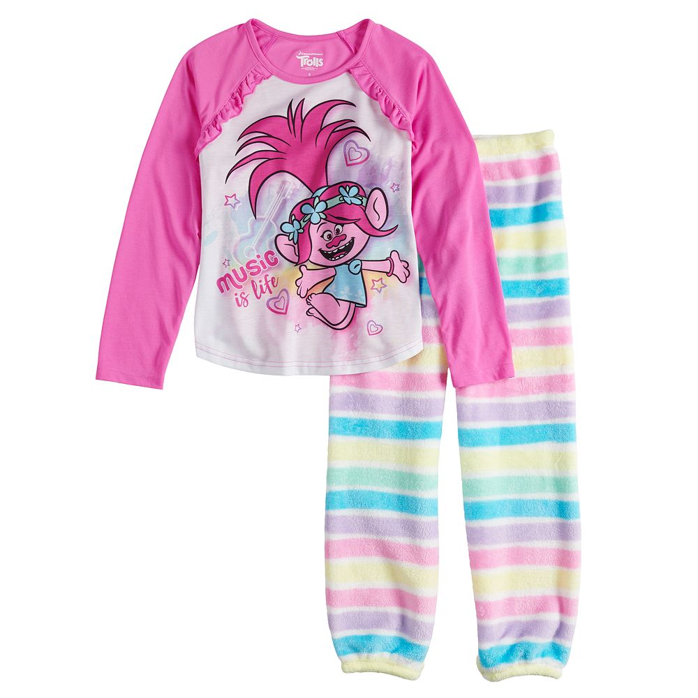 Girls 4-8 DreamWorks Trolls Poppy Top & Striped Plush Bottoms Pajama Set