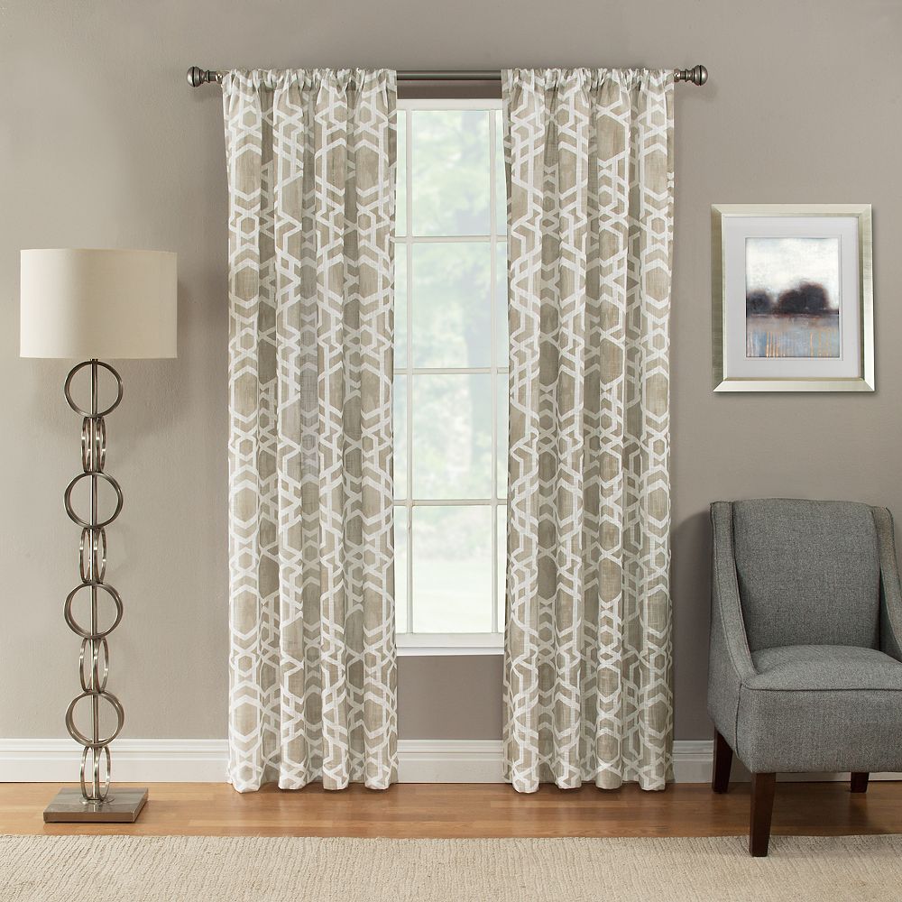 NATCO Devon Geometric Print Light Filtering Rod Pocketed Window Curtain ...