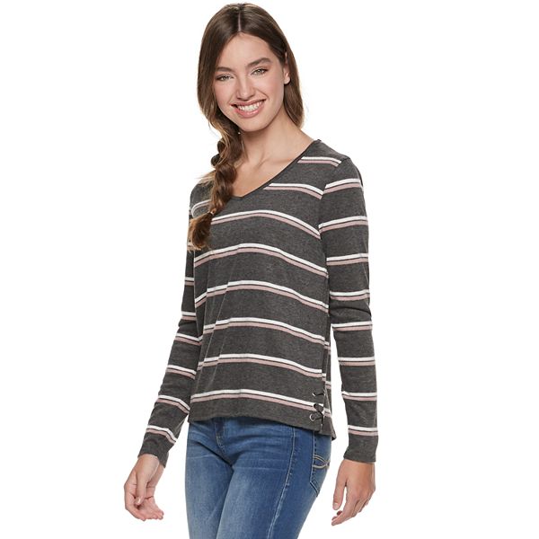 Juniors' Pink Republic Lace-Up Tee