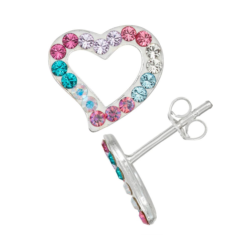 Charming Girl Kids' Sterling Silver Crystal Heart Stud Earrings