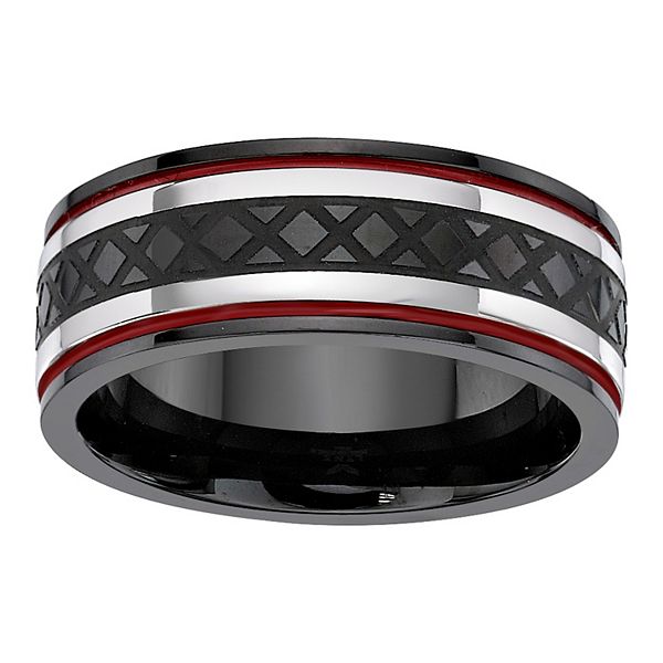 LYNX Men's Iron Plated Stainless Steel Textured Ring