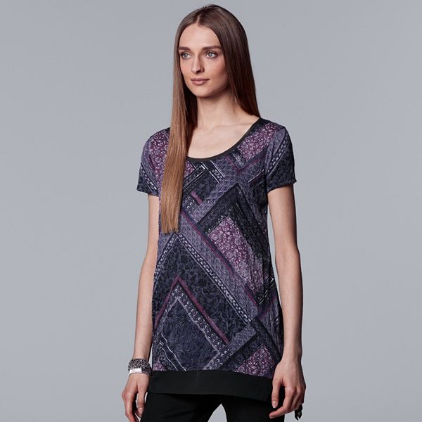 Womens Simply Vera Vera Wang Print Handkerchief Hem Tee
