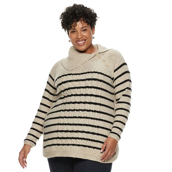 Plus Size Croft And Barrow ® Cable Knit Splitneck Sweater