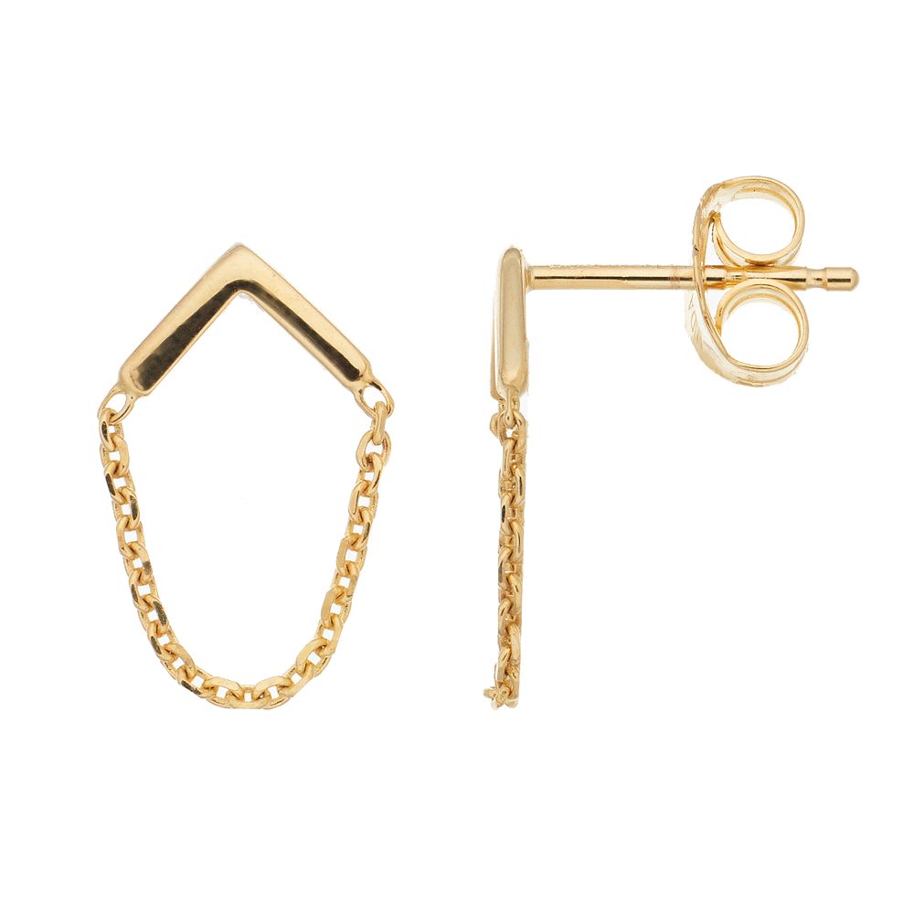 Color Romance 14k Gold Chevron Drape Chain Stud Earrings