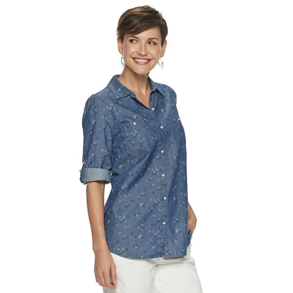 Women's Croft & Barrow® Button Front Roll-Tab Shirt