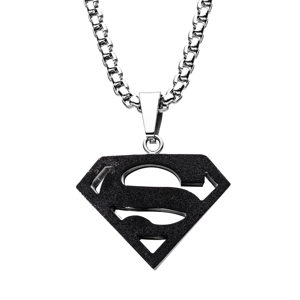 DC Comics Superman Black Stainless Steel Logo Pendant Necklace