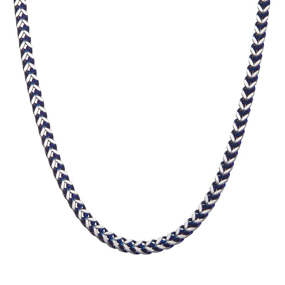 Men's Blue Stainless Steel Herringbone Chain Necklace