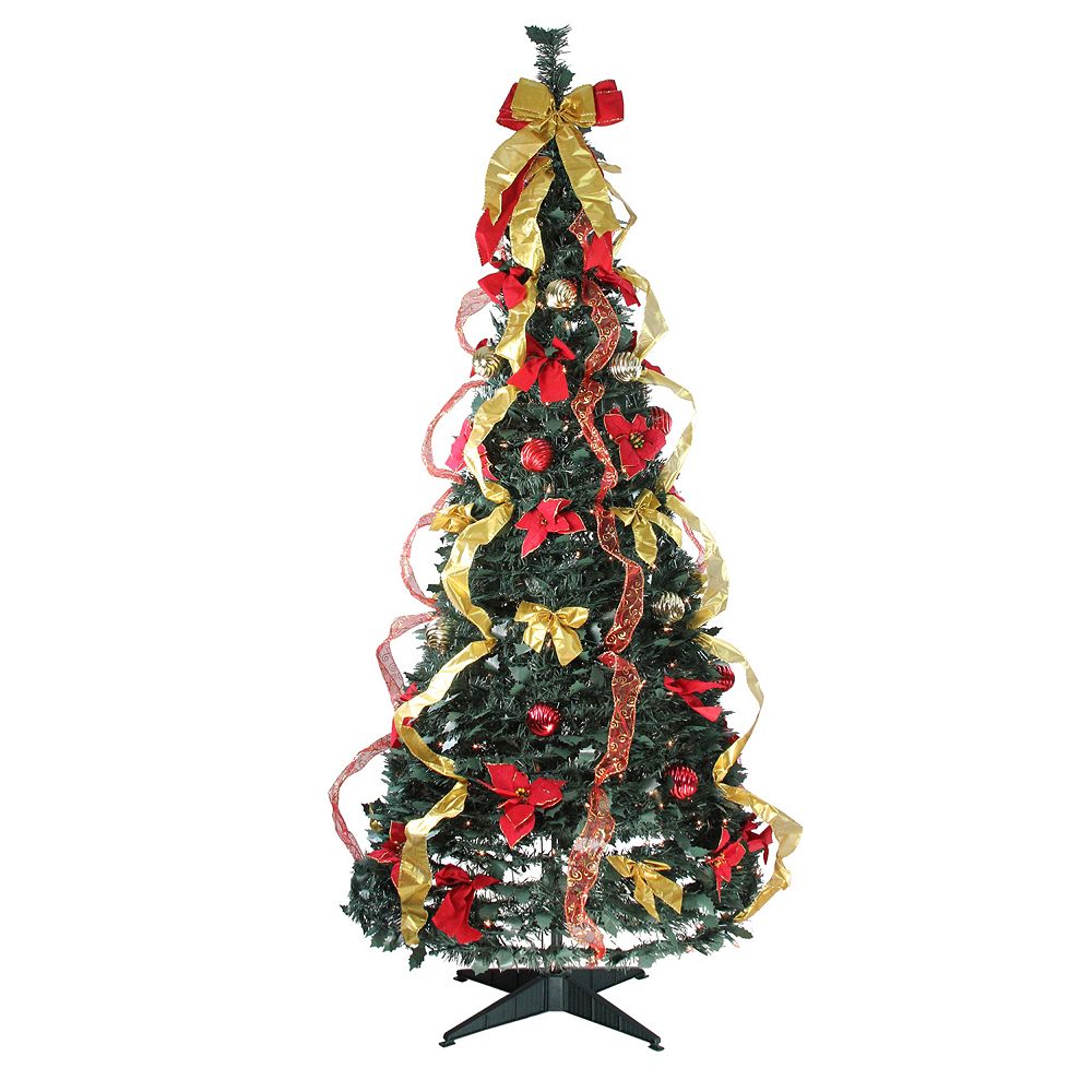 Northlight Seasonal 6-ft. Pre-Lit Pine Pop-Up Red & Gold Artificial ...