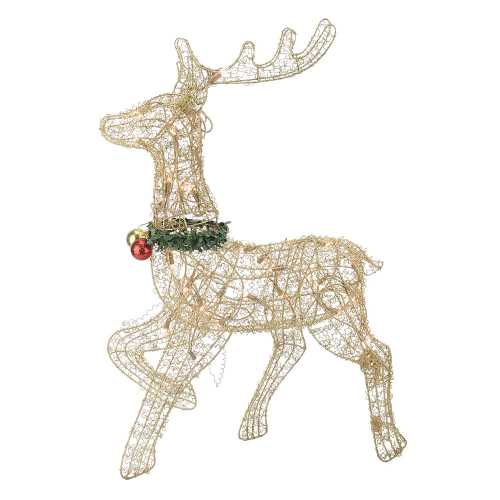 Northlight Seasonal 25" Lighted Gold Sisal Prancing Reindeer Christmas Outdoor Decoration