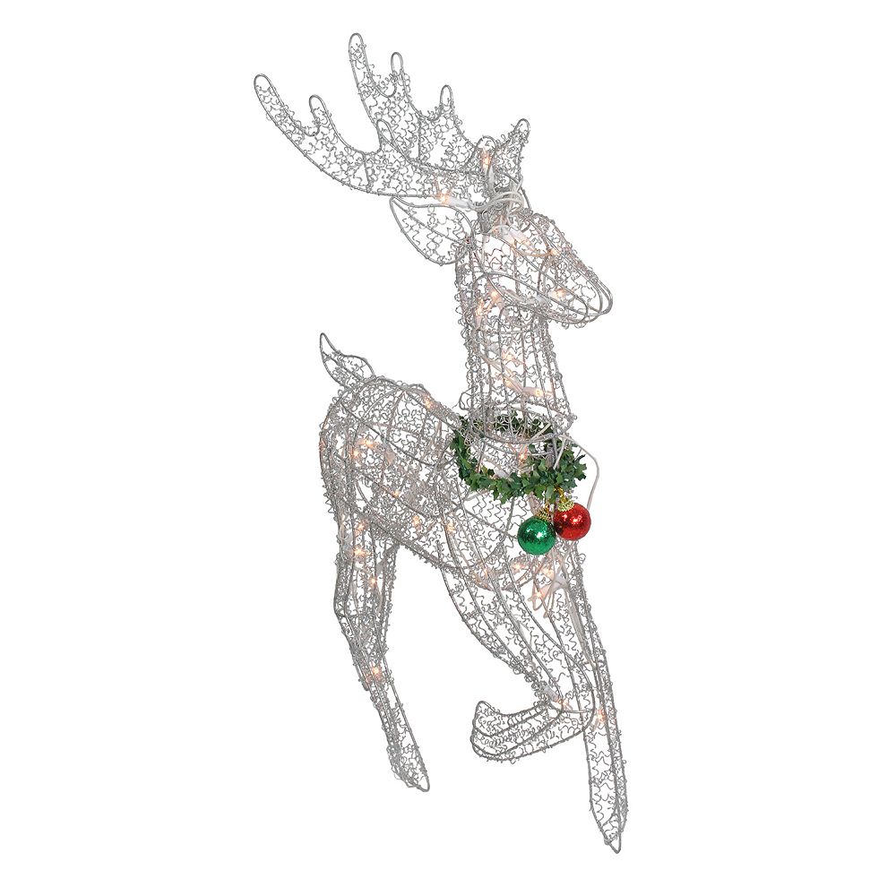 Northlight Seasonal 25" Lighted Silver Sisal Prancing Reindeer Christmas Outdoor Decoration