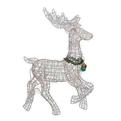 Northlight Seasonal 25" Lighted Silver Sisal Prancing Reindeer Christmas Outdoor Decoration