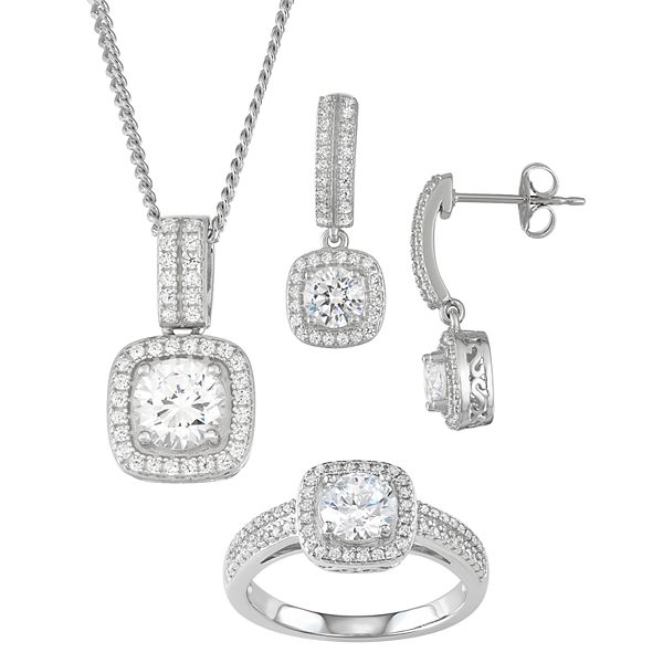 Kohl s Sterling Silver Cubic Zirconia 3 Piece Jewelry Set Women s Size 7 White