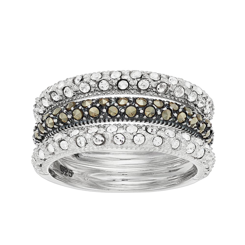 Lavish by TJM Sterling Silver Marcasite & Crystal 3-Piece Stackable ...