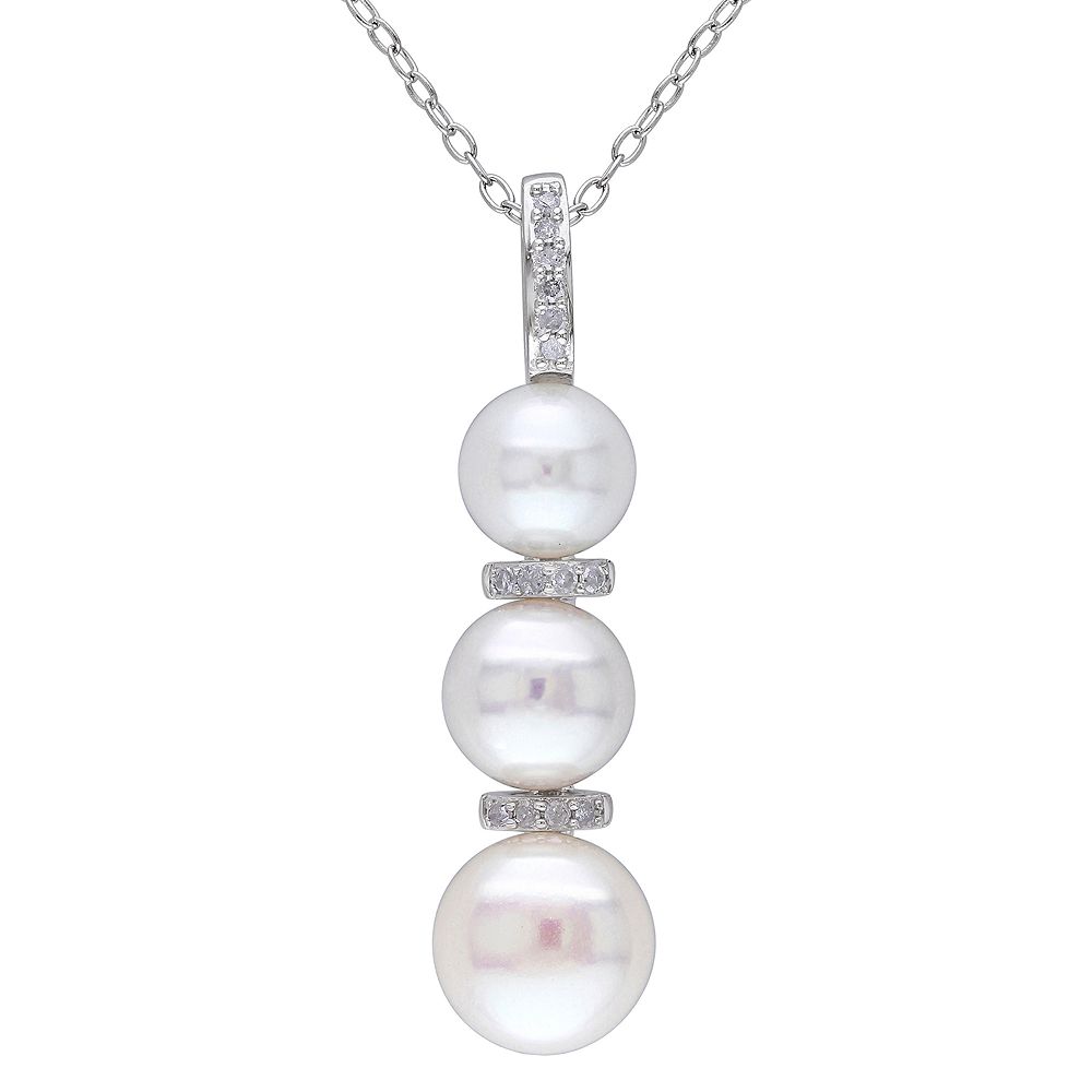 Stella Grace Sterling Silver Freshwater Cultured Pearl & Diamond Accent Pendant Necklace