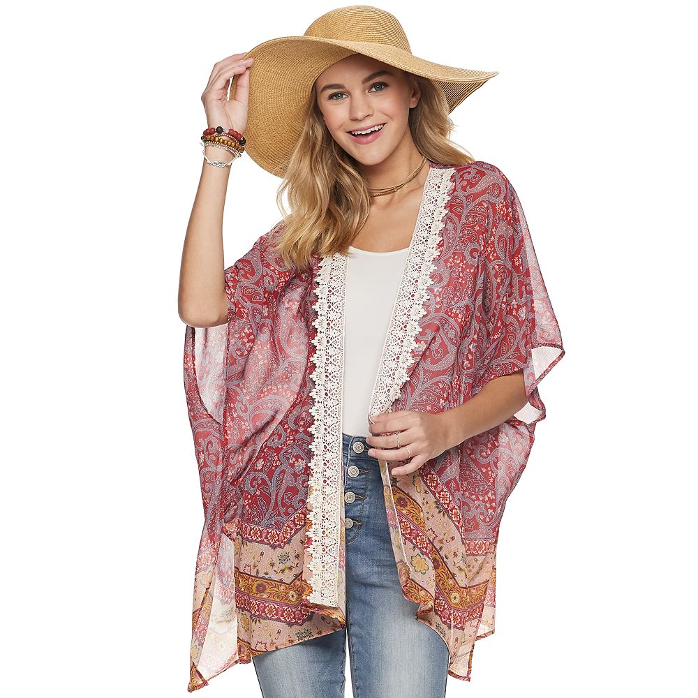 Juniors' Rewind Crochet Trim Kimono