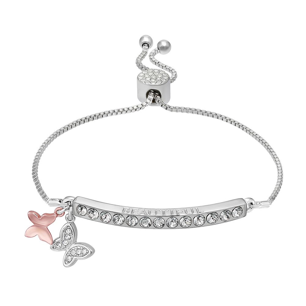 Brilliance Crystal Butterfly Charm Adjustable Bar Bracelet Women s Size 7