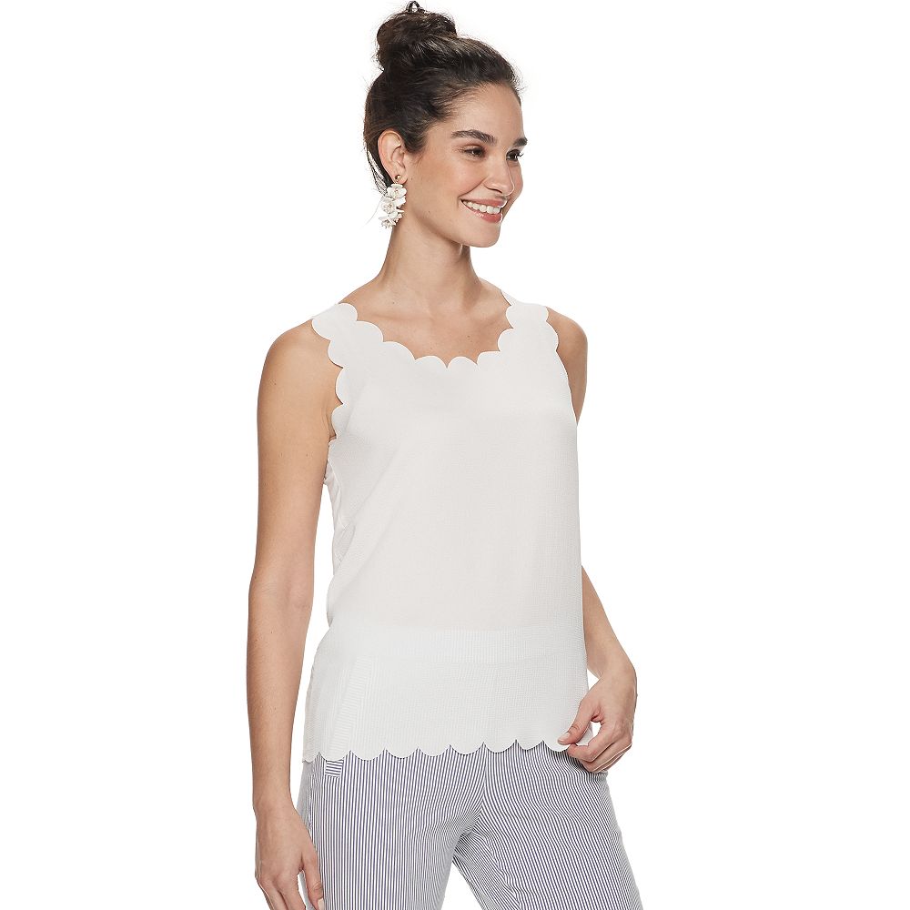 Women's ELLE™ Scallop Mixed Media Tank Top