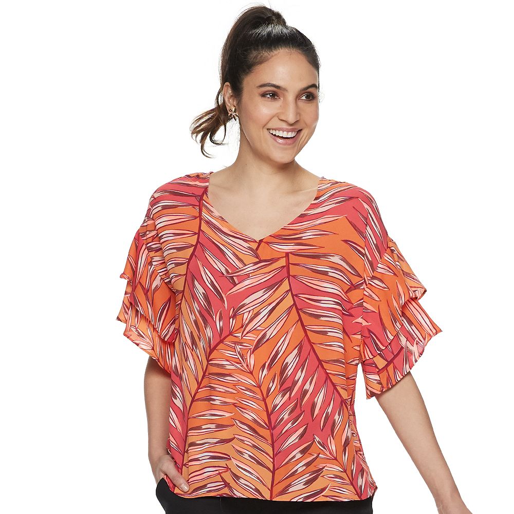 Juniors Womens Apt. 9 2 TIER RUFFLE SLV BLOUSE W/ BK STRAP