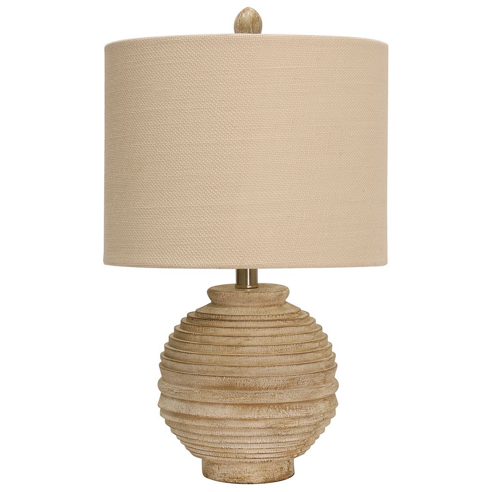 Distressed Faux Wood Round Table Lamp