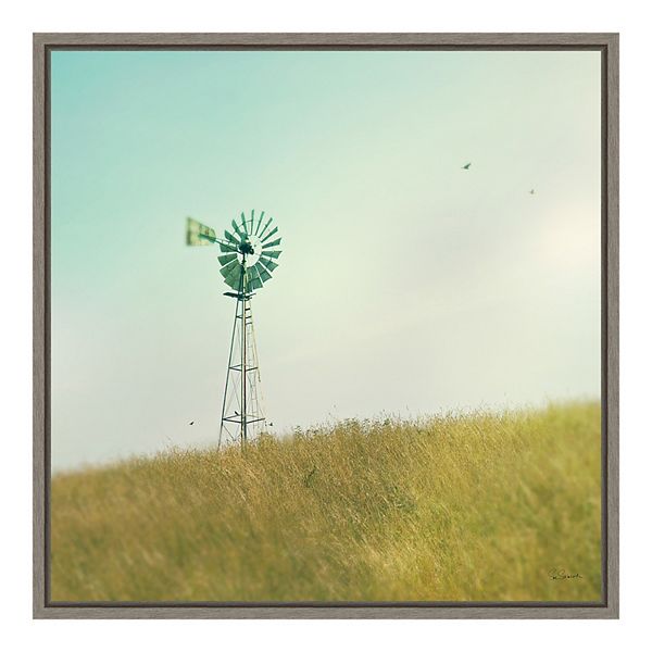 Amanti Art "Farm Morning IV Square (Windmill)" Framed Canvas