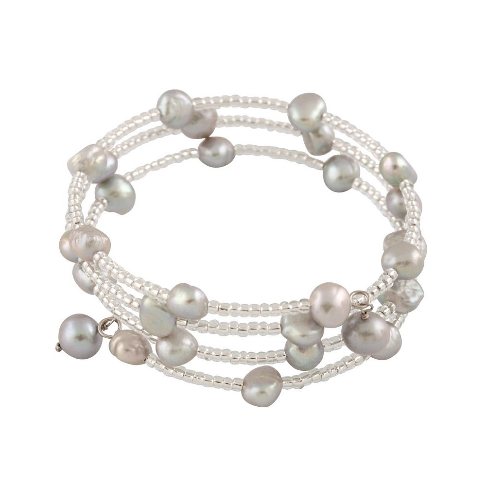 Splendid Pearls Freshwater Cultured Pearl Triple Row Coil Bangle Bracelet