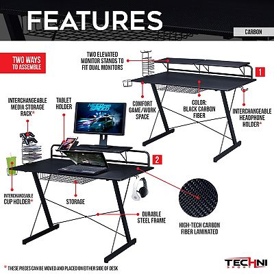 Techni Sport Black Computer Gaming Desk