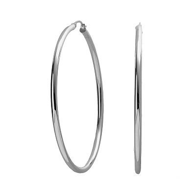 Platinum Over Silver Large Hoop Earrings
