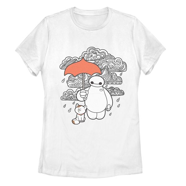 Juniors' Disney's Big Hero 6 Baymax Doodle Rain Missy Tee