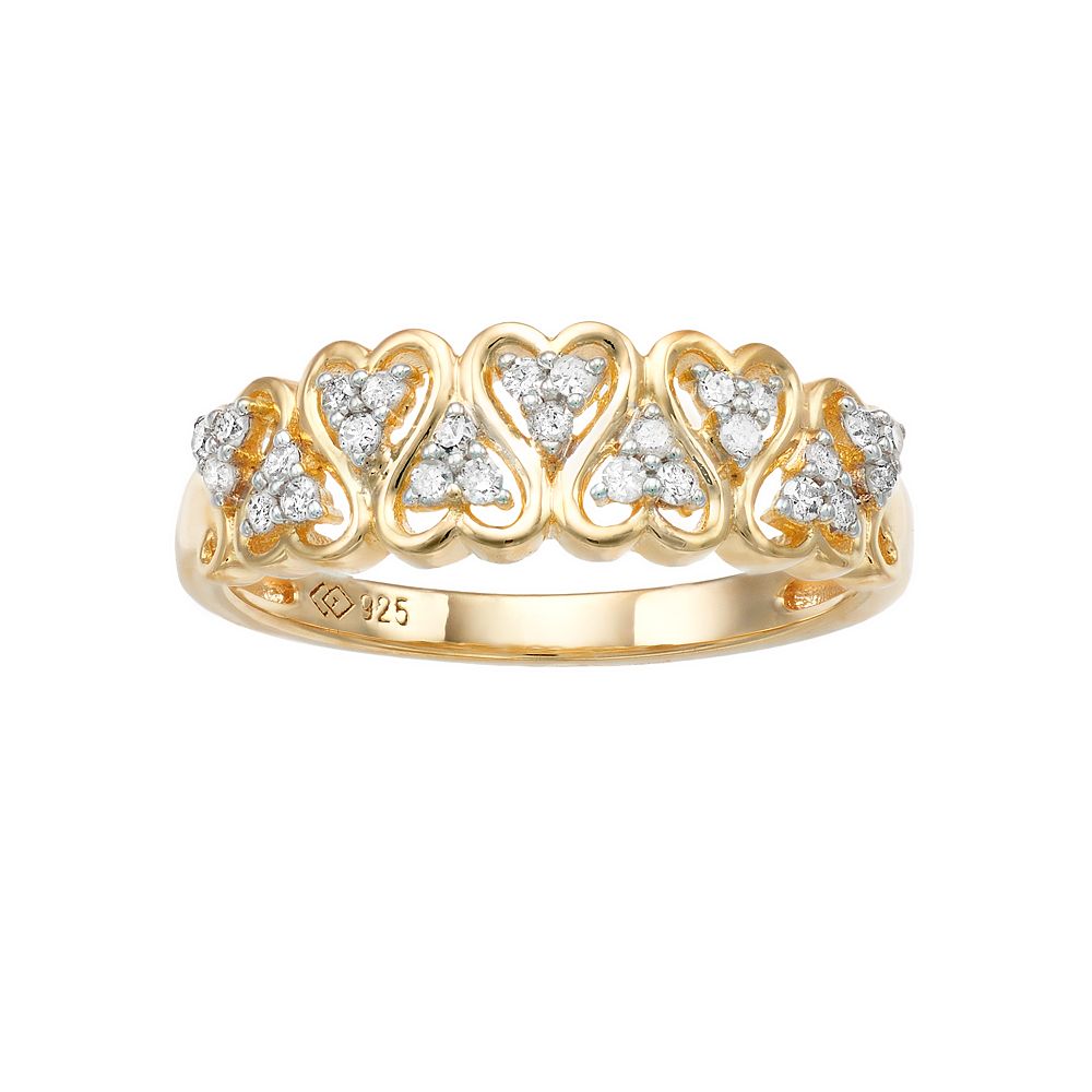 Women's 1/5CTW White Diamond Heart Ring in 14K Gold Over Sterling Silver