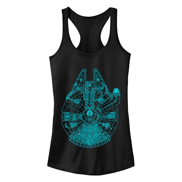 Juniors' Star Wars Blue Millennium Falcon Blue Print Ideal Racerback ...