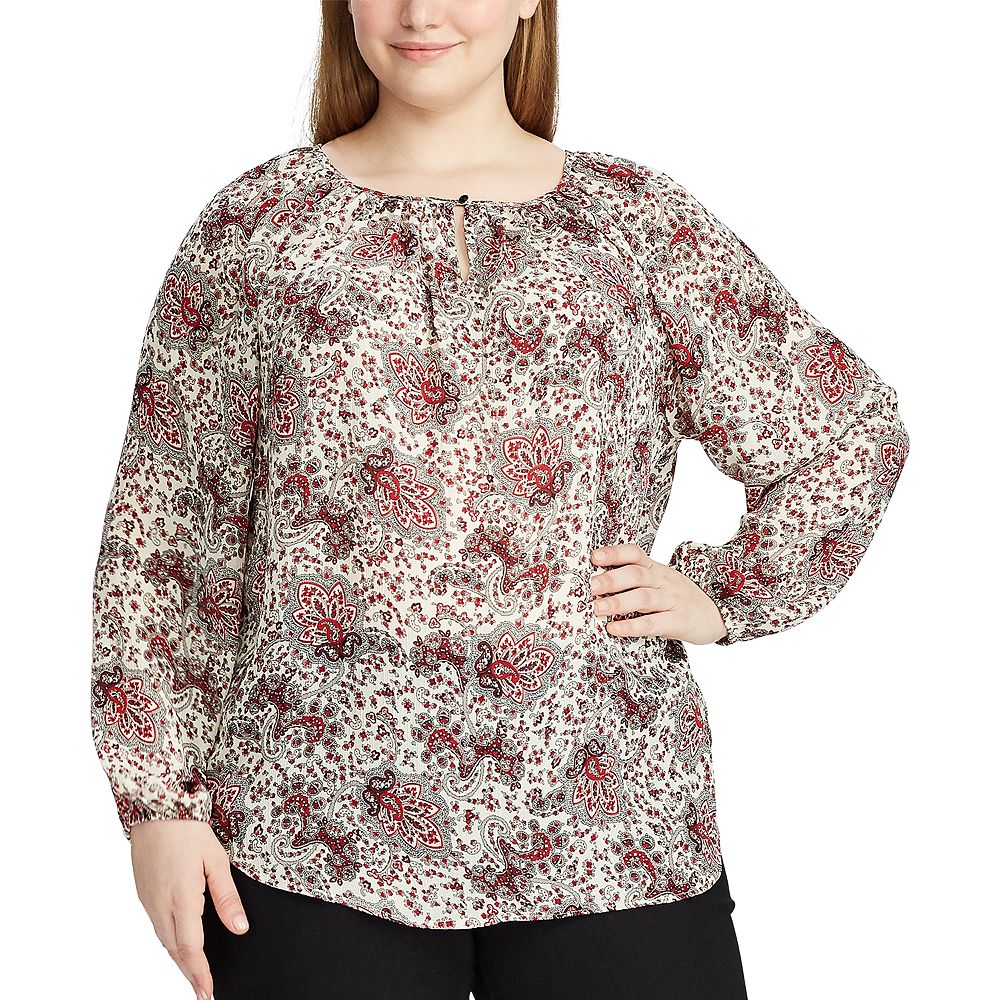 Plus Size Chaps Split Neck Blouse