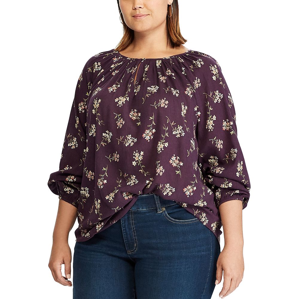 Plus Size Chaps Split Neck Blouse