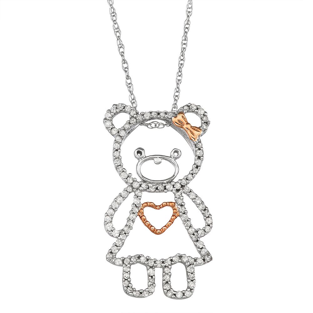 HDI 10k White Gold 1/3 Carat T.W. Diamond Teddy Bear Necklace