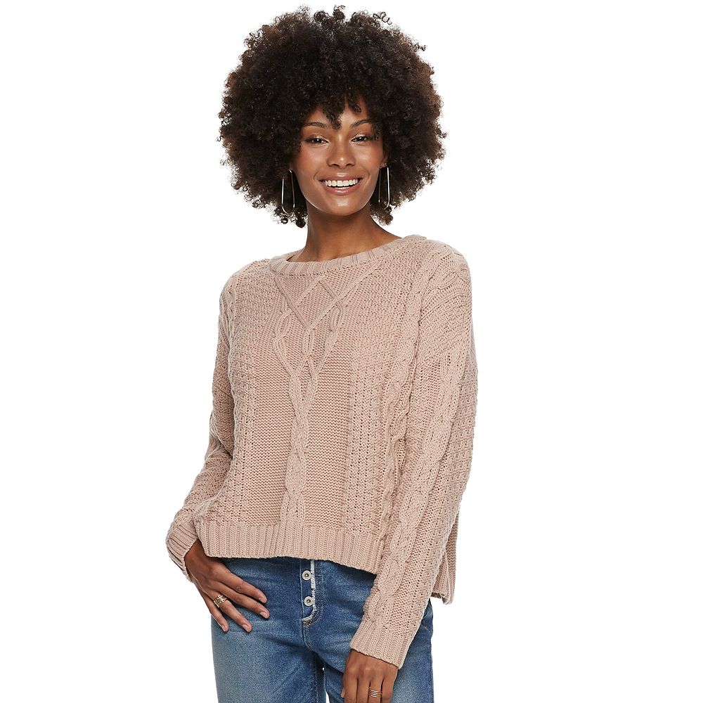 Juniors' Mudd® Drop Shoulder Cable Sweater
