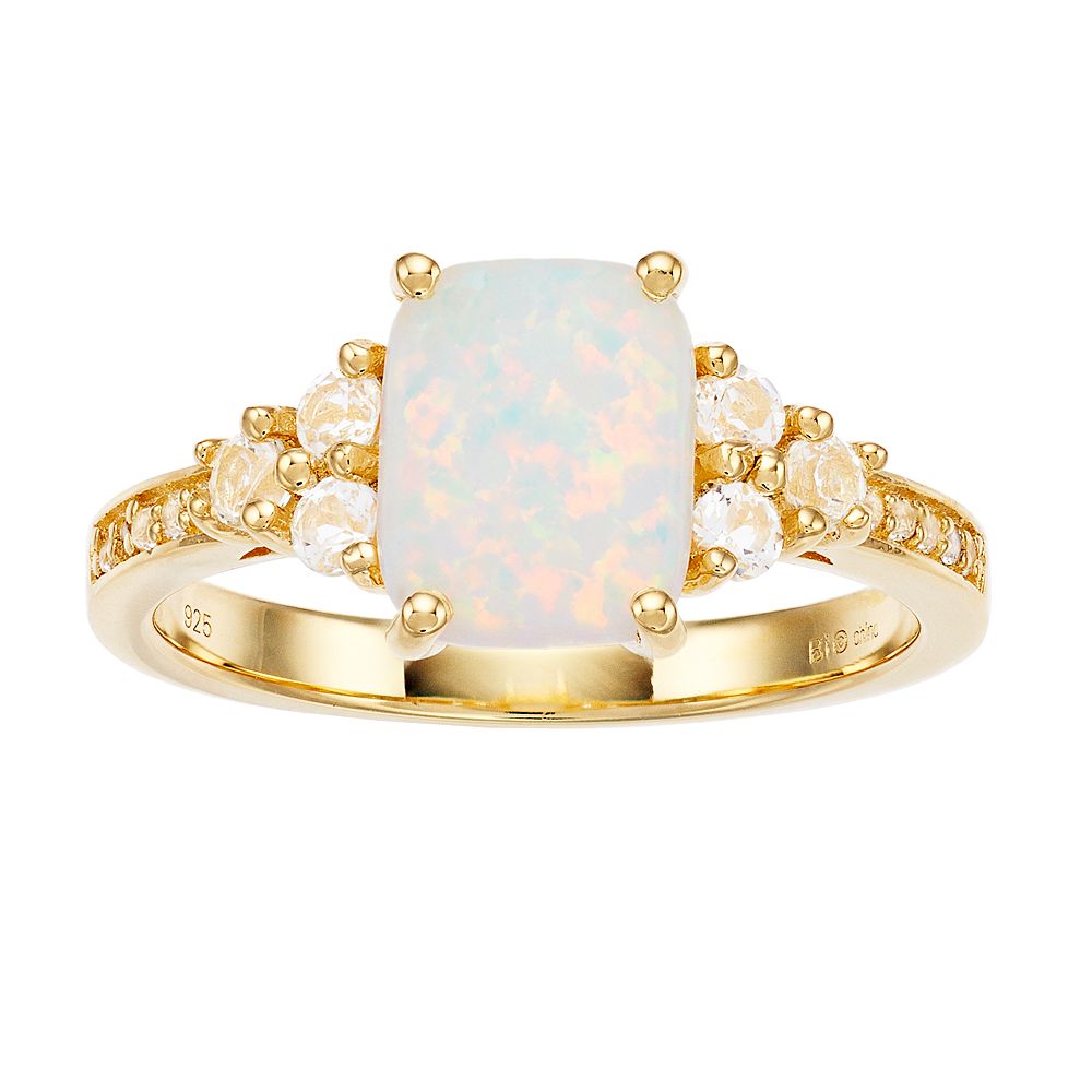 Gemminded Gold over Sterling Silver Lab-Created Opal Ring