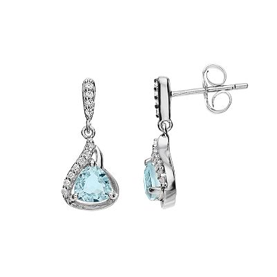 Sterling Silver 9 10 Carat Simulated Aquamarine Drop Earrings