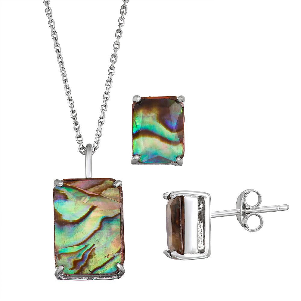 Argento Forte Sterling Silver Rectangular Abalone Pendant & Earring Set