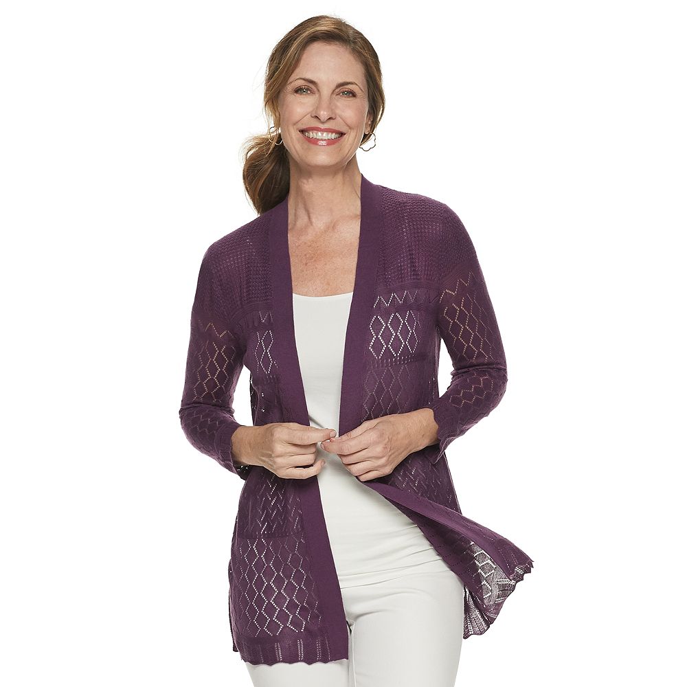 Women's Croft & Barrow® Pointelle Open-Front Cardigan