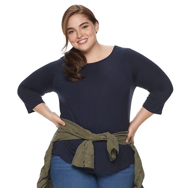 Plus Size EVRI™ 3/4-Sleeve Scoopneck Top