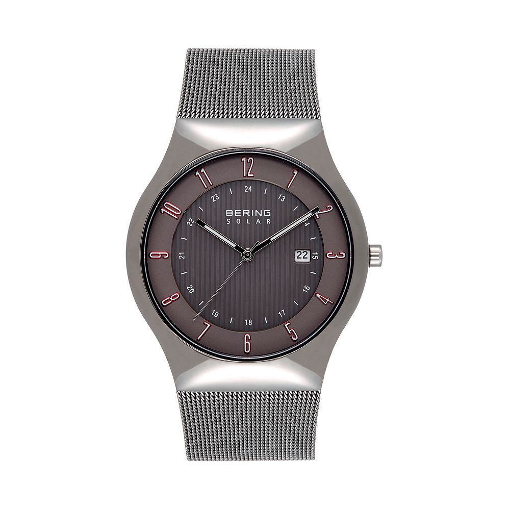 BERING Men's Slim Solar Gunmetal Stainless Steel Mesh Watch - 14640-077