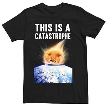 Men's Catastrophe Meteor Cat Humor Graphic Tee